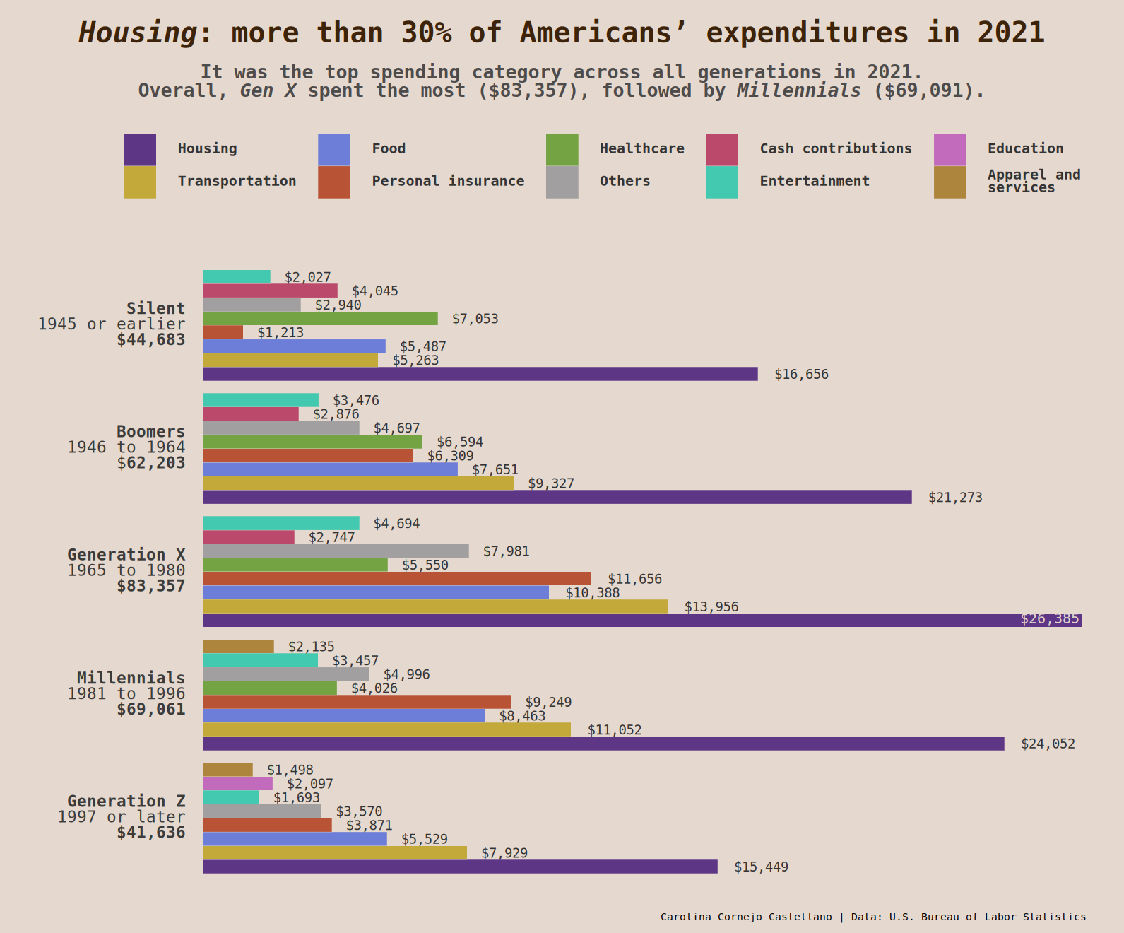 Data visualization | MSc CSS: Bump chart: How Americans spend their money