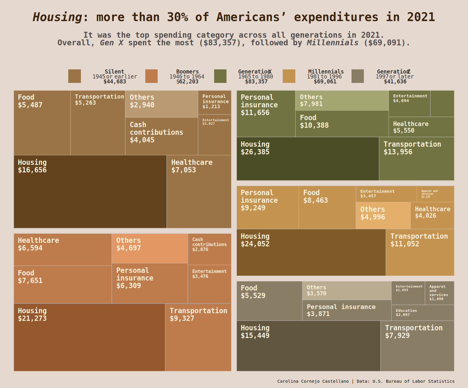 Data visualization | MSc CSS: Bump chart: How Americans spend their money