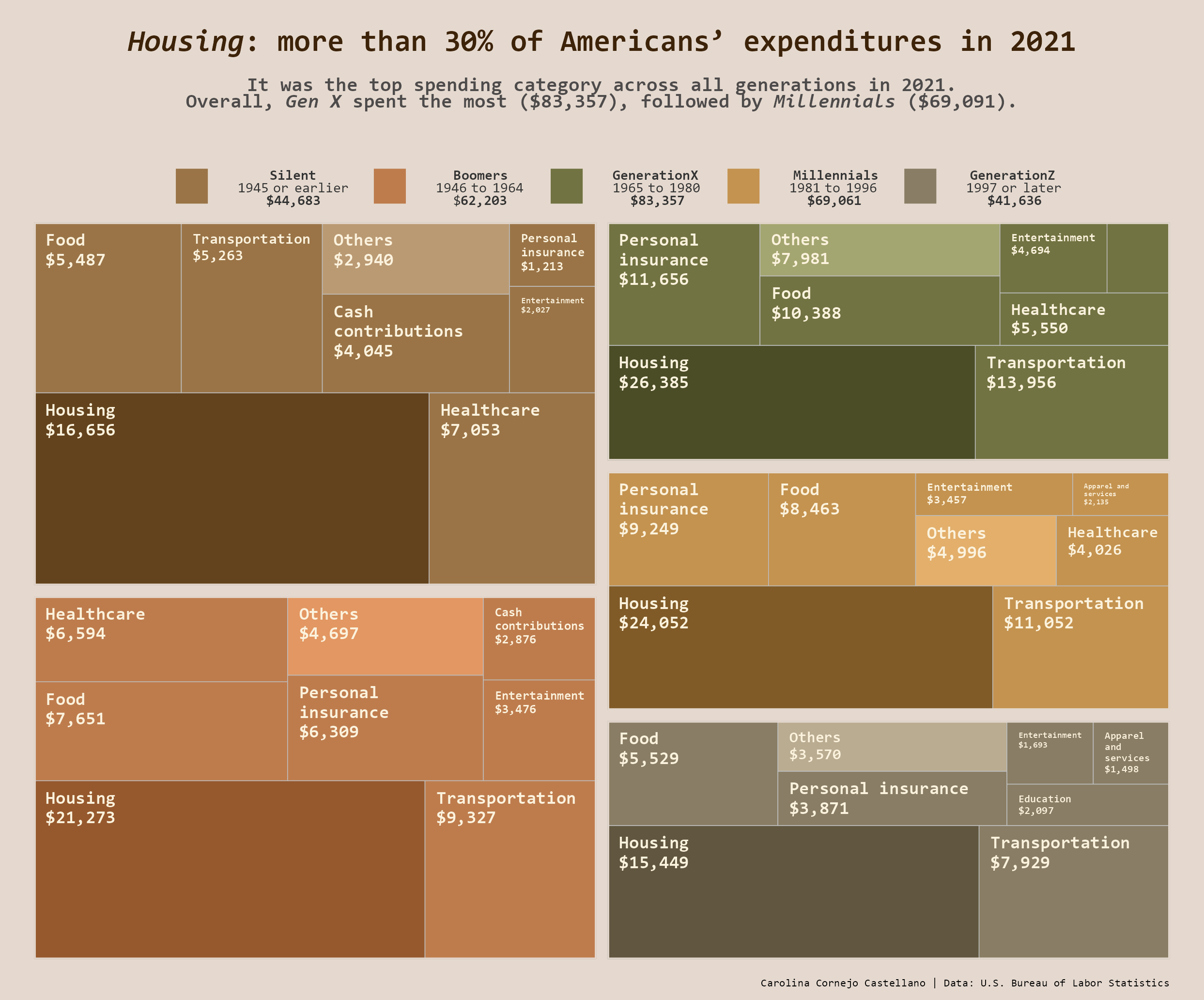 Data visualization | MSc CSS: Bump chart: How Americans spend their money