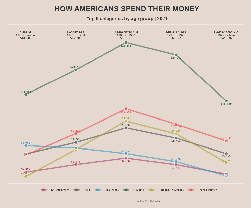 Data visualization | MSc CSS: Bump chart: How Americans spend their money